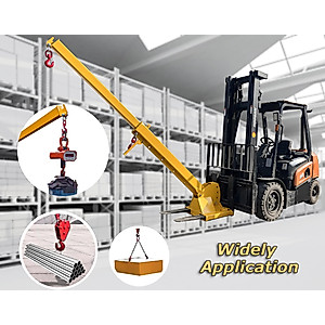 INTSUPERMAI Forklift Jib Boom Crane with 0-75° Adjustable Tilt Angle, 2 Ton/4400 LB Forklift Mobile Crane, Adjustable Forklift Crane Attachment with Truss Hoist Jib Boom Hook, Max 12.14ft/3.7m Length