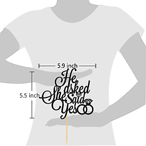 Helewilk He Asked She Said Yes Cake Topper, Groom to Be / Wedding Cake Decoration, Bridal Shower Engagement Party Party Decoration Supplies - Black Glitter