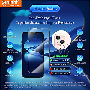 seninhi [3+3Pack] for iphone 13 mini 5.4inch Screen Protector 3Pack + Camera Lens Protector 3Pack, Tempered Glass Screen Protector [With Easy Installation Frame] [9H Hardness] [Anti-Scratch] [Bubble