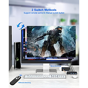 VGA Splitter 4 in 3 out: 4 Port Powered VGA Switch 4 PC to 3 Monitors/Projector with Remote, VGA Video Splitter Box Support 1920x1440 Resolution 200MHz Bandwidth for Screen Duplication