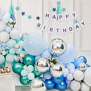 151pcs Blue Balloon Garland Kit with Silver Orbz Balloon Different Size Metallic Blue Light Gray Double Stuffed Balloon Arch for Boy Baby Shower Winter Wonderland Frozen Birthday Party Decorations