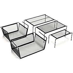 Kitchen Cabinet Organizer Set - Three Shelves, Two Under Shelf Baskets will Instantly Create Additional Cabinet or Counter Storage Space to Organize your Dishes, Glasses and Food Items. (5-Piece Set)