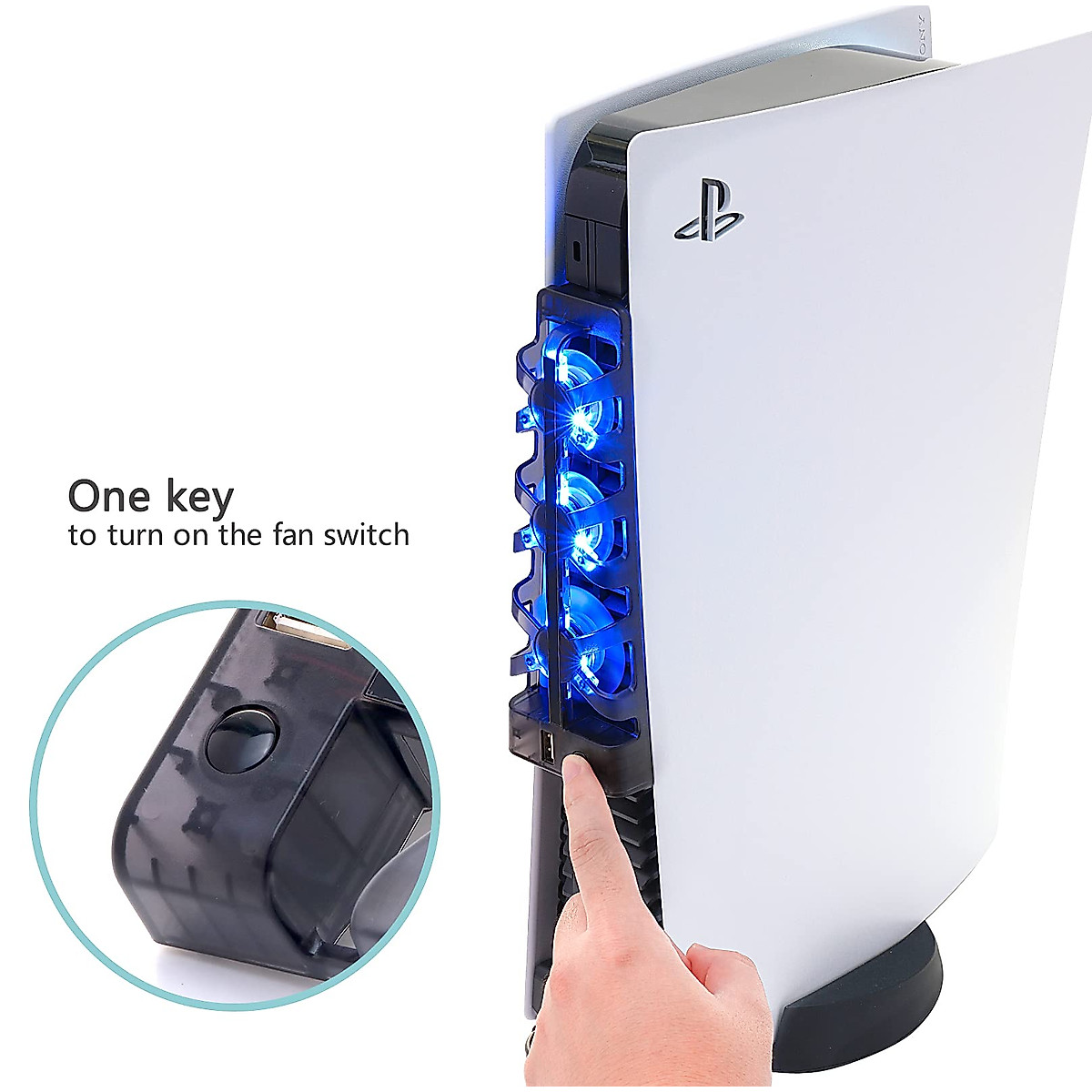 PS5 Cooling Fans, PS5 Cooling Fan Horizontal Compatible with PlayStation 5 Disc & Digital Edition Console, Include Fan Light, Fan Switch and USB Output Port (NOT for PS5 Slim)