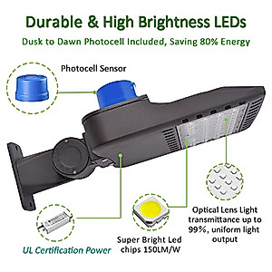 SZGMJIA 150W Parking Lot Lighting, 22,500 Lumen Super Bright 5000K Daylight White Replaces 600W Halide LED Street Lights Shoebox Pole Lights with photocell for Stadium Parking Lot Roadways