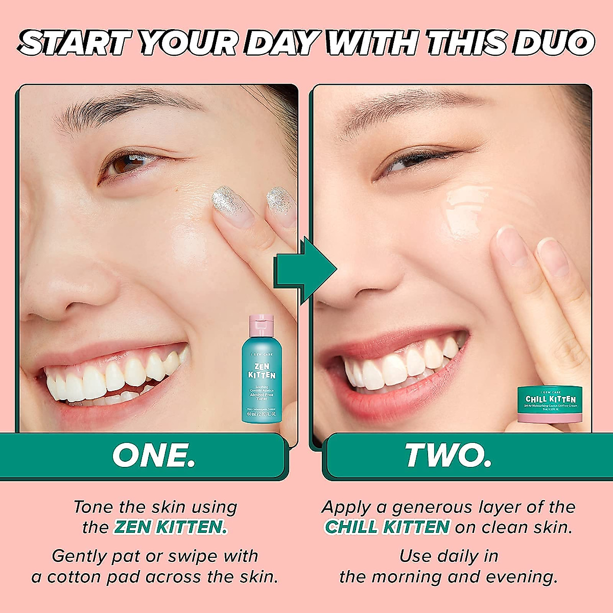 I Dew Care Travel Skincare Set - Kitten Crush | With Centella Asiatica, Prickly Pear, Aloe Vera, Heartleaf Extract, Hydrating, Facial Toner, and Moisturizer for Blemished Skin, Gift, Gift Set, Spa Day