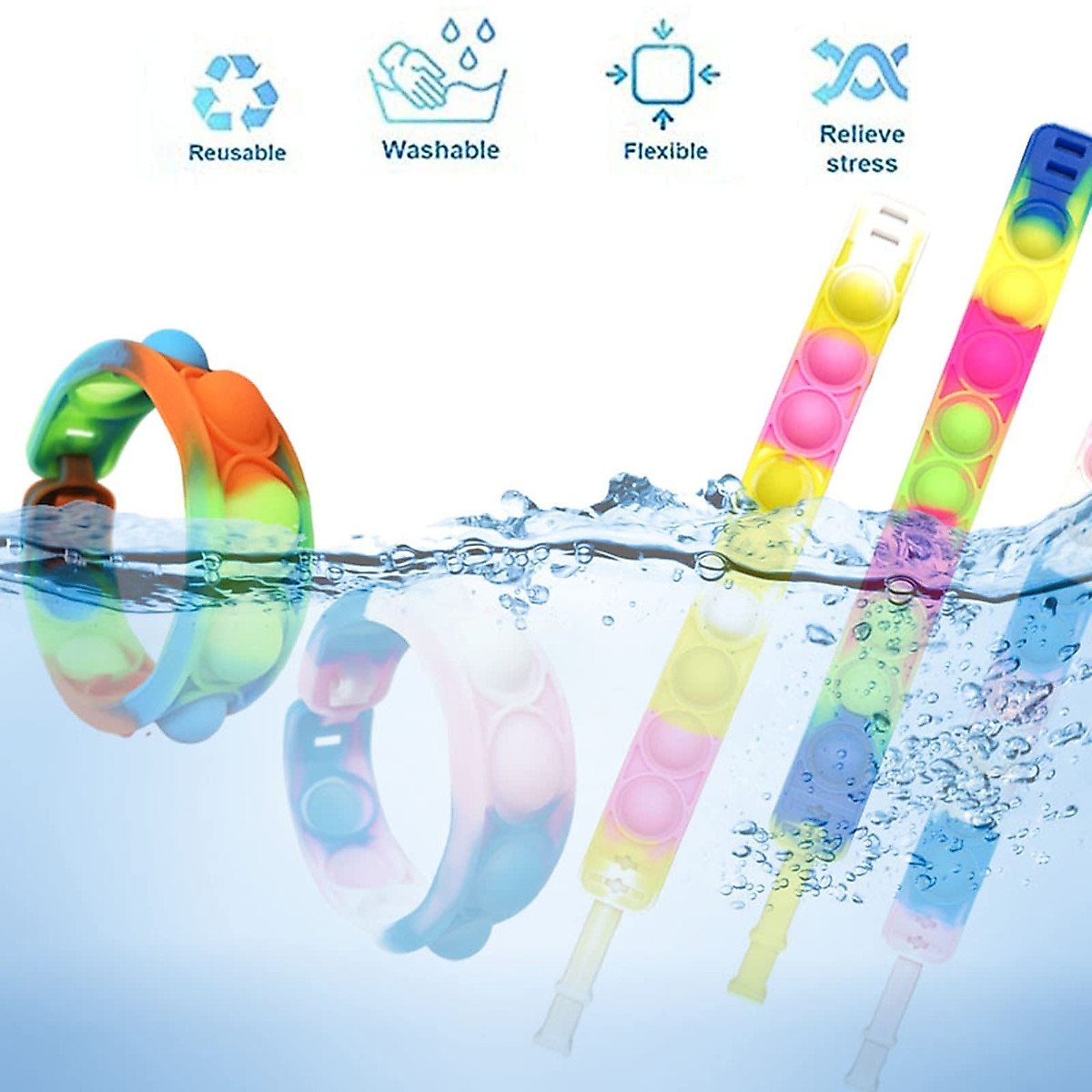 TOMOIN 30PCS Party Favors Pop Bracelets Fidget Toy Bracelet Multicolor Stress Relief Finger Press Halloween christmas Gift