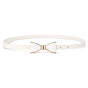 uxcell Skinny Waist Belt Metal Bow-knot No Buckle Thin Belt for Women White