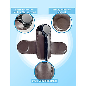 CaseLeather Stethoscope Holder, Genuine Top-Grain Leather | Strong & Durable | Magnetic Closure - Easy Access | for Doctors, Nurses, Adult, Dual Head (Brown)