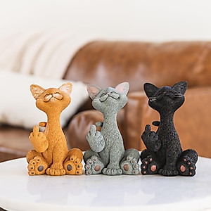 JFSM INC. Catitude - Whimsical Cat Raising Middle Finger Figurine - Hilarious Get Ready for Laughs - Stress Relief - Gifts for Cat Lovers, Cat Mom