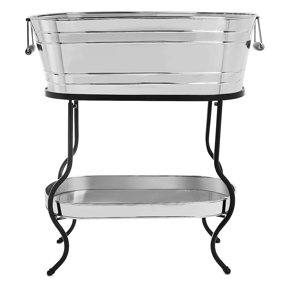 BIRDROCK HOME Stainless Steel Beverage Tub with Stand - Bottom Tray - Ice Bucket - Party Drink Holder - Wooden Handles - Outdoor or Indoor Use - Free Standing