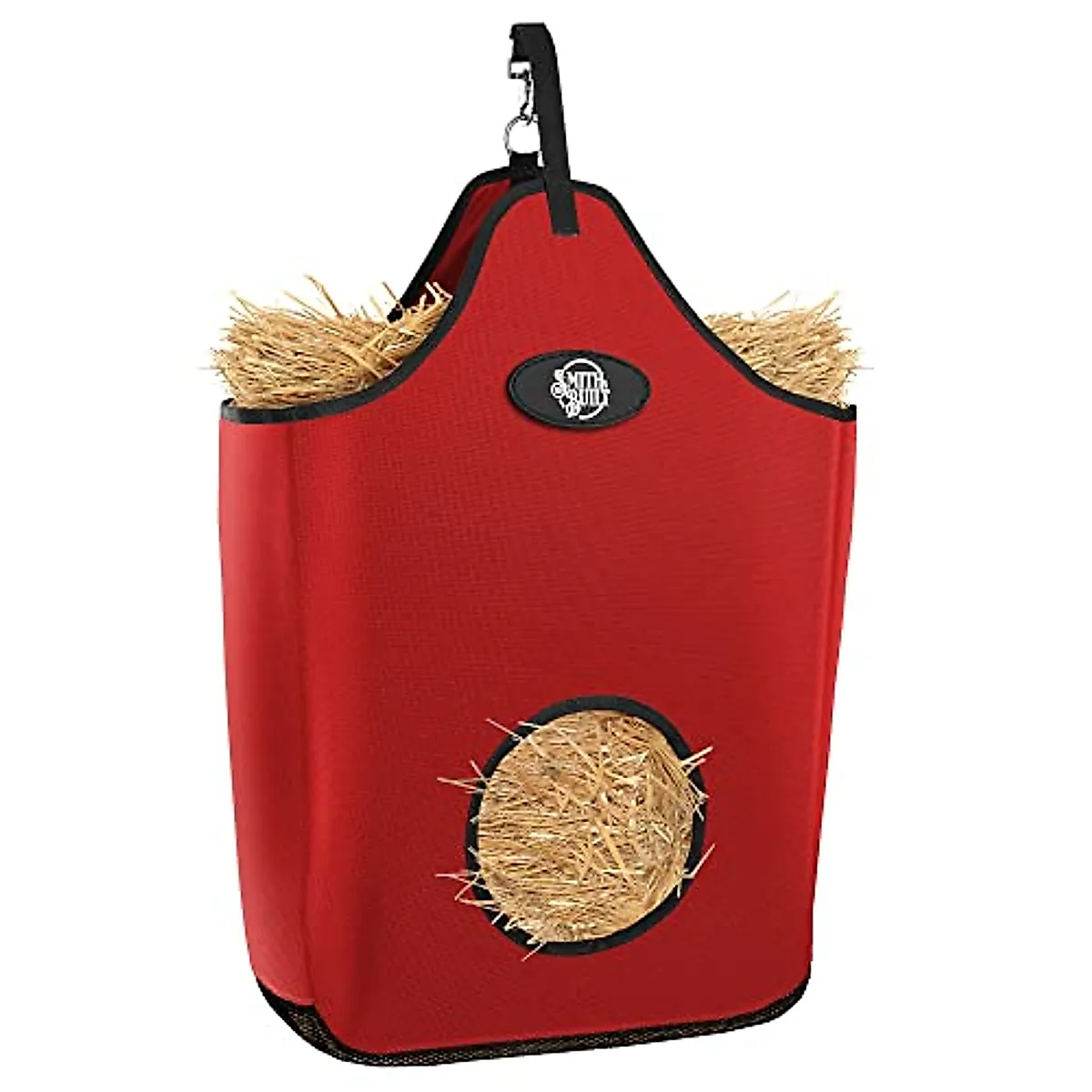 SmithBuilt Horse Hay Bag, Red - Comfortable & Durable 1000D Nylon Feeder Tote with Mesh Net