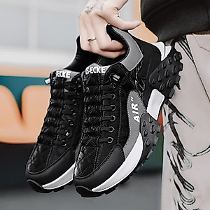 Men’s Increased Non-Slip Platform Shoes Sports Leisure Fashion Sneakers Color-Block Slip-on Outdoor Walking Shoes, Black, 7.5