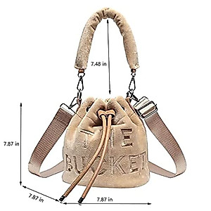 FjcCfrFw Bucket Bags for Women,Mini Bucket Purses,Hobo Bag,Drawstring Crossbody bags,Soft Plush Shoulder Handbags(Khaki)