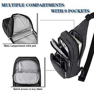 OIWAS Small Sling Bag for Men, Crossbody Backpack for Men Sling Backpack Shoulder Bags Travel Lightweight Hiking Daypack Women Grey