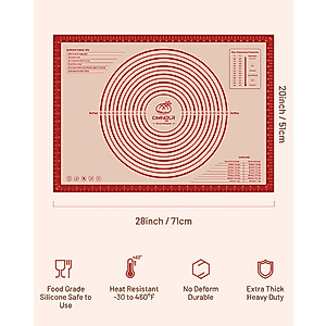 28x20 Inch Extra Large Silicone Pastry Mats for Rolling Dough Non Slip-Silicone Dough Mat for Counter, Large Silicone Baking Mat, Reusable with Measurements - For Cookies, Bread, Pizza, Fondant, etc.