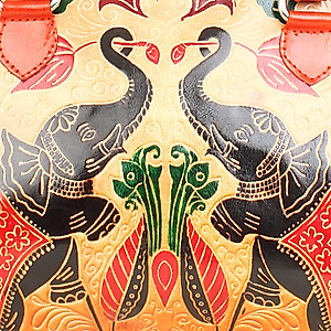 Twin Royal Elephants ethnic traditional 100% Genuine Pure Shantiniketan Leather Shoulder Bag Medium