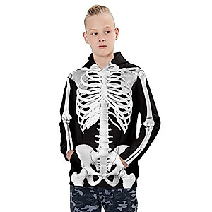 RAISEVERN Girls Boys Holloween Hoodies size 8 Pullover Hoodie Long Sleeve Casual Soft Kids Hooded Sweatshirt Cool 3D Hoodie Novelty Skeletons Hoody with Pockets Size 9 10 11