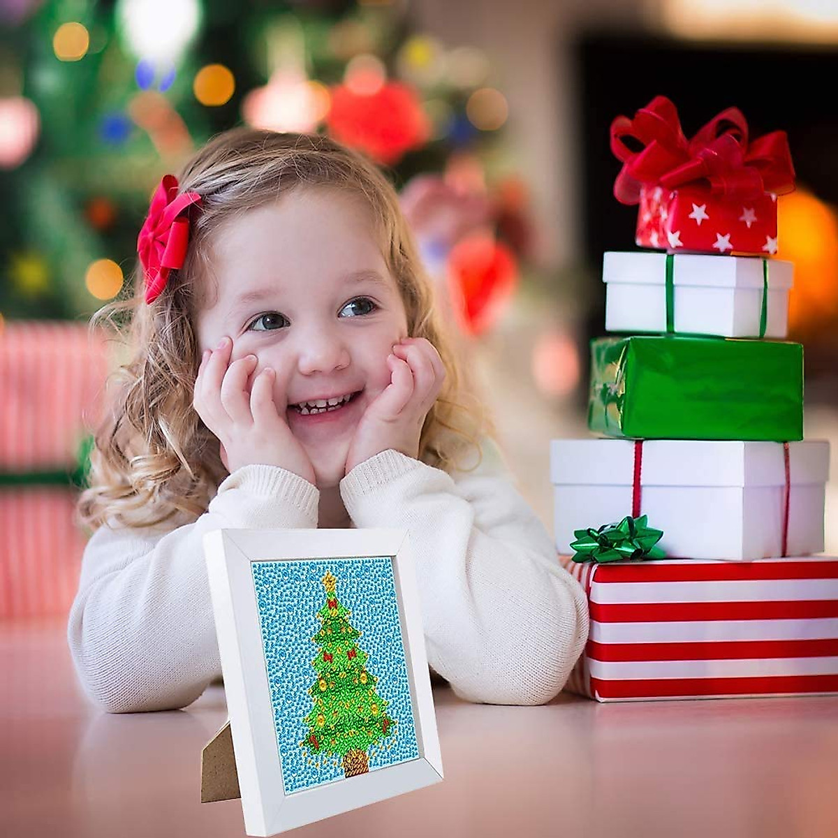 YOBEYI 5D Diamond Painting Kits for Kids Wooden Frame Diamond Arts and Crafts for Kids Mosaic Gem Stickers by Number Kits DIY Painting Arts Crafts Set Embroidery Christmas Gift (Xmas Tree)