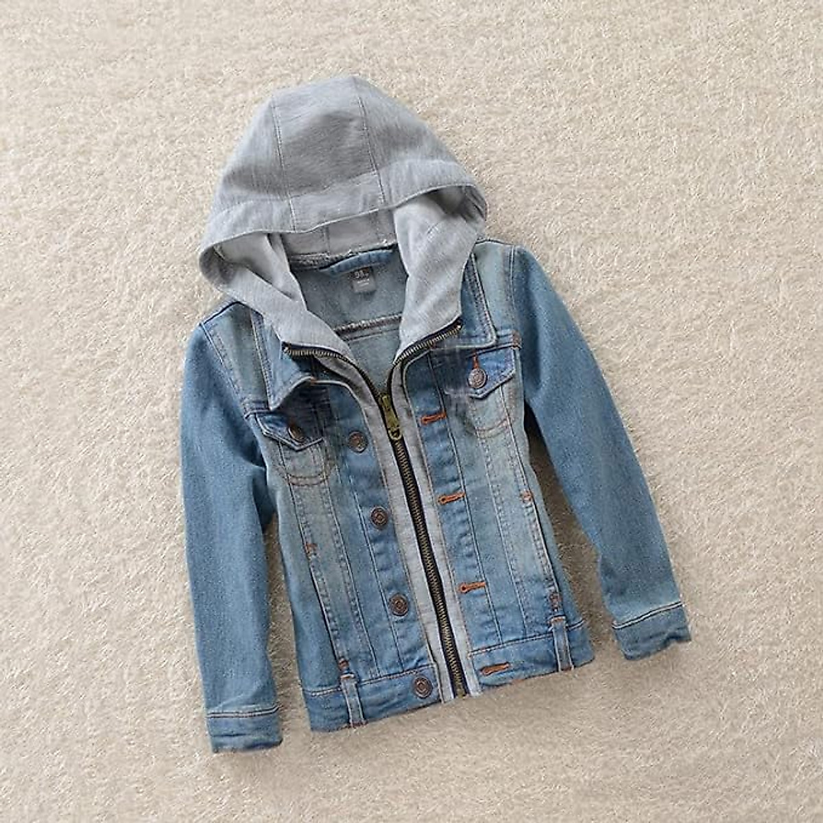 Mallimoda Kids Boys Girls Hooded Denim Jacket Zipper Coat Outerwear Style 2 Blue13-14 Years