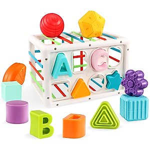Baby Shape Sorter Toys, Montessori Toys for 1 2 Year Old, Sensory Bin for Babies 12 18 Months with Colorful Cube, Sensory Toddler Toys Age 1-2 Preschool Educational Toddlers Toys Gift for Baby