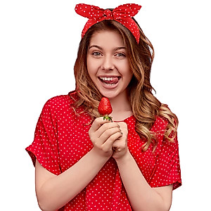 TOBATOBA 6Pack Polka Dot Bow Headbands - Cute Bunny Ears Top Knot, Vintage Hair Accessories for Women and Girls