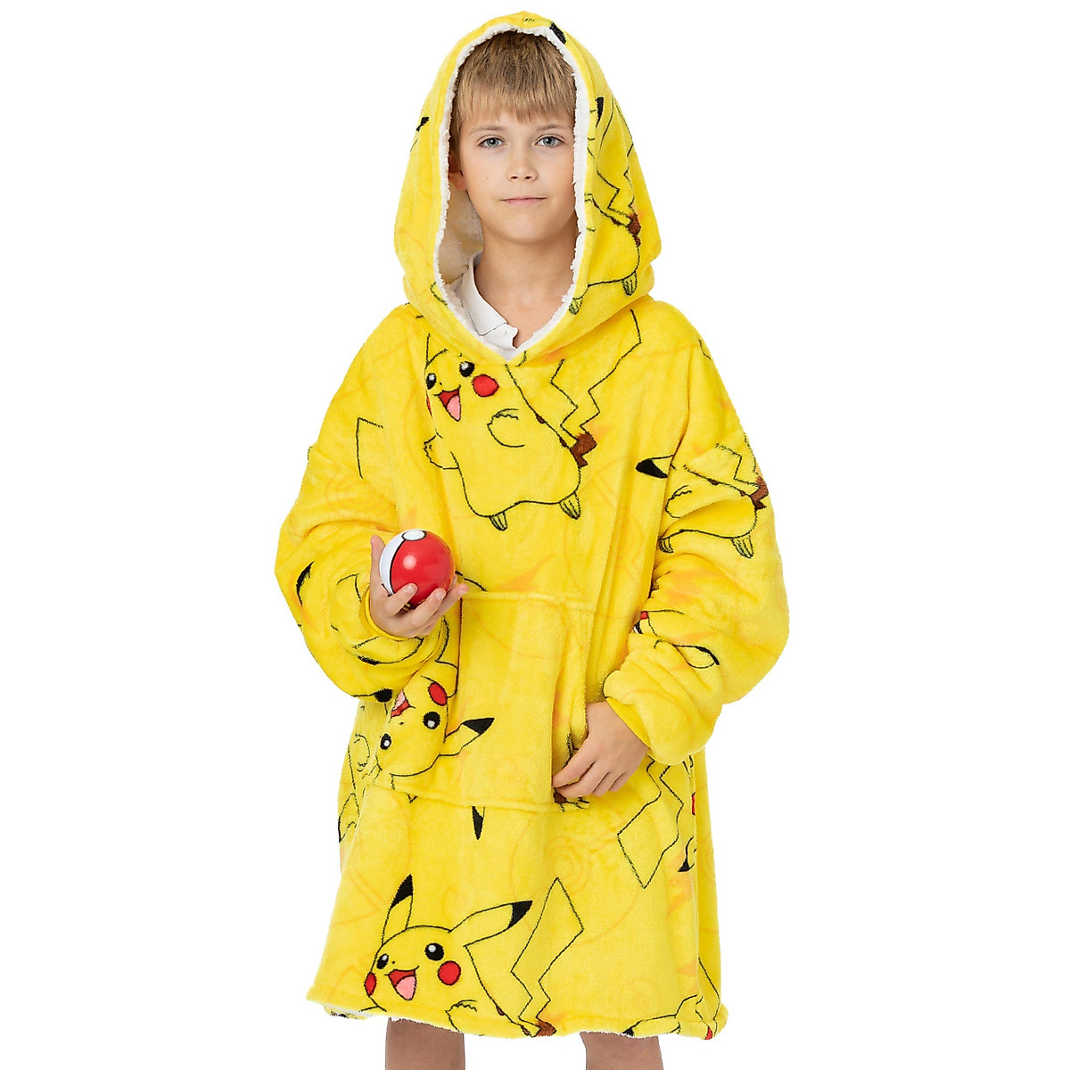 Pokemon Pikachu Vuddie Oversized Blanket Hoodie Kids Boys Girls Yellow Fleece
