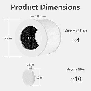 ROMON 4 Pack Core Mini Replacement Filter for LEVOIT Core Mini Air Purifier, 3-in-1 H13 Grade True HEPA, High-Efficiency Activated Carbon, Compared to Part # Core Mini-RF, White