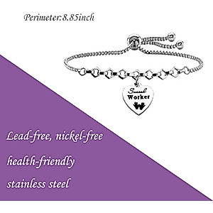 LQRI Social Worker Appreciation Gifts MSW Graduation Gift Social Worker Charm Adjustable Bracelet Thank You Gift for Social Worker Class of 2024 MSW Graduates Gift (silver)