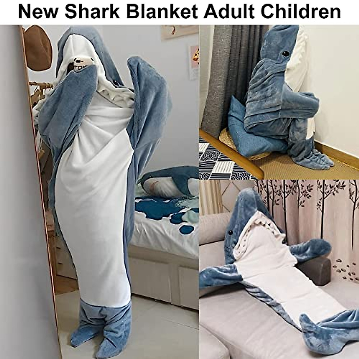 LUNLUN Shark Blanket Adult, Shark Blanket Super Soft Cozy Flannel Hoodie, Shark Blanket Hoodie Adult, Wearable Shark Blanket, Shark Onesie Blanket (L-75x35.5in)