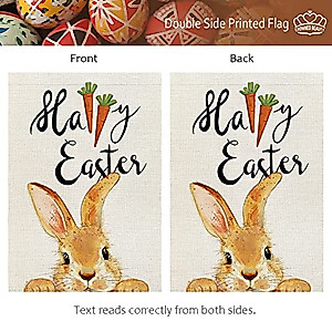 CROWNED BEAUTY Happy Easter Bunny Garden Flag 12x18 Inch Double Sided for Outside Burlap Small Yard Holiday Decoration CF697-12