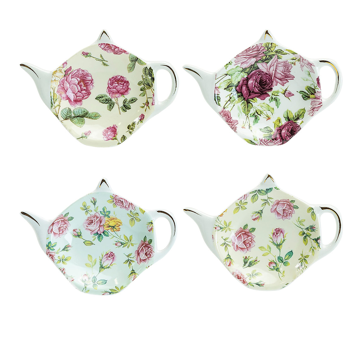 Gracie China Tea Bag Caddy Holder, Set of 4 (Rose Chintz)
