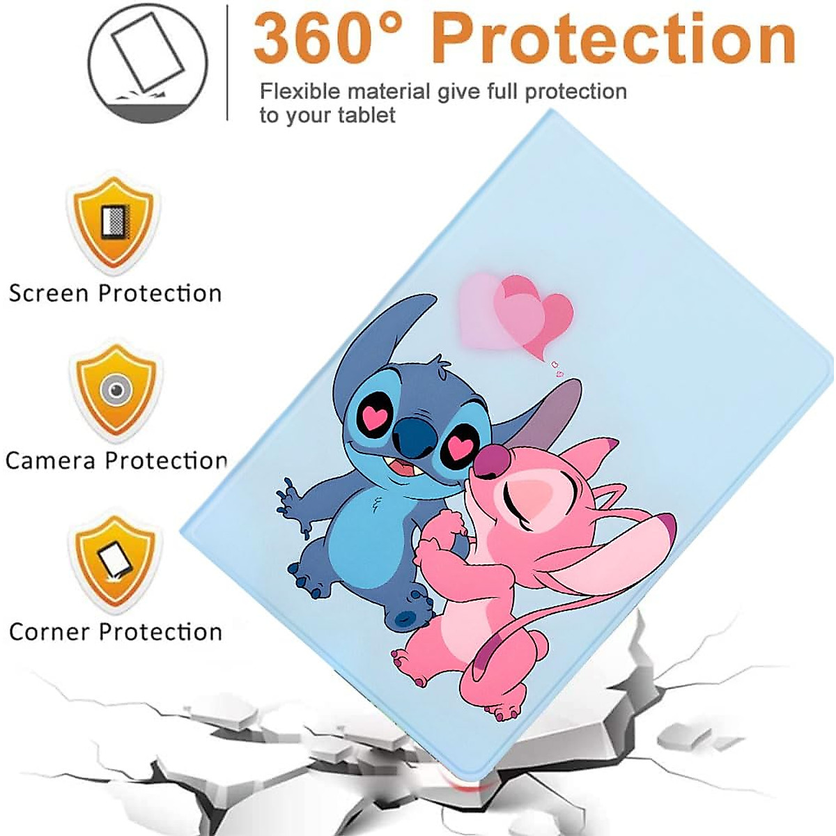 Cute Cartoon Blue Case for iPad 10th Generation 2022 Case 10.9", Kawaii Anime Character Kiss Heart Printed Leather Stand Folio Cover for Women Girls Kids, Soft TPU Protective for iPad10 A2696 A2757