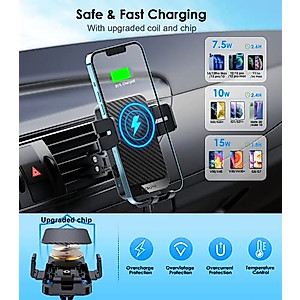 Wireless Car Charger, MOKPR 15W Fast Charging Auto-Clamping Car Charger Phone Mount Air Vent Cell Phone Holder Compatible iPhone 14/13/13 Pro/12 pro/12/11/X/8, Samsung Galaxy S23/S22/S21/S20, etc