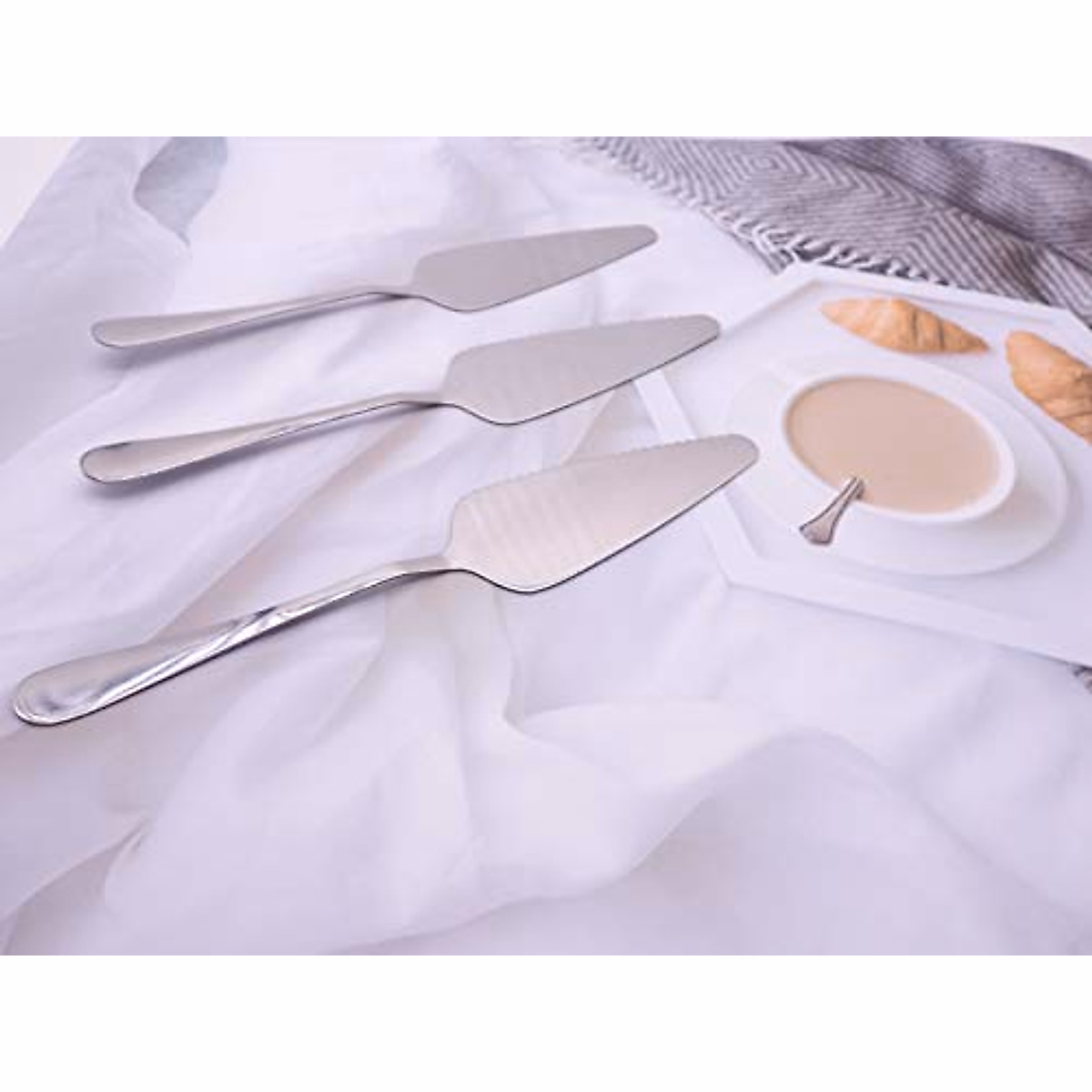 Pie Cake Server Party and Daily Wedding Cake Knife Stainless Steel Pizza Cutter All in One Server with Serrated Cutting Edge (Silver, 6)