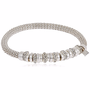 Nine West Women's Silvertone and Crystal Bracelet Rondel Stretch