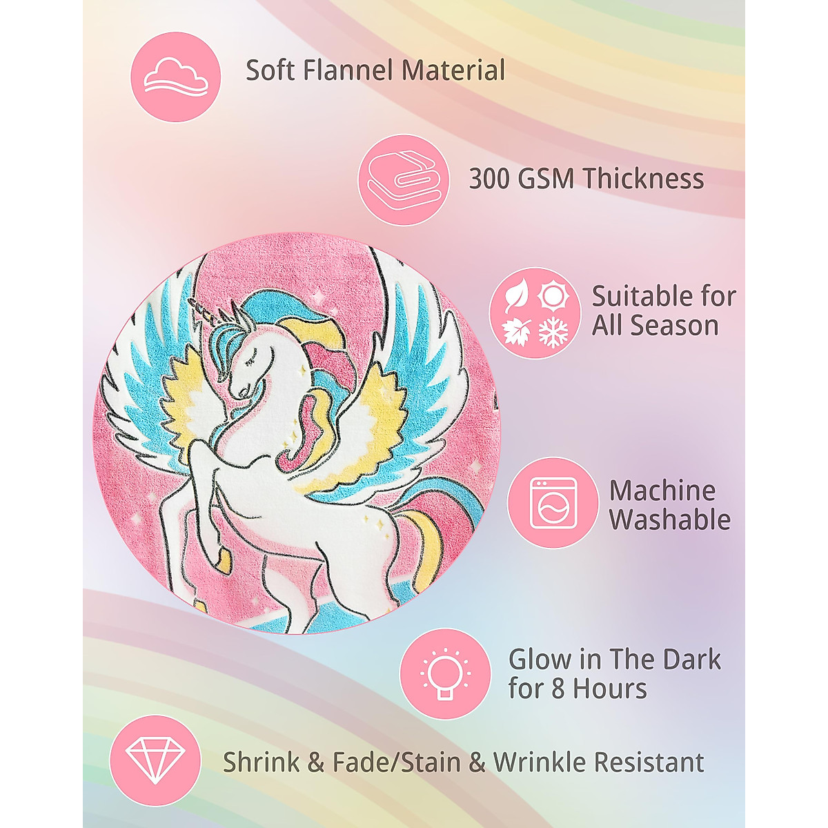 Ikowo Glow in The Dark Unicorn Blanket, Unicorn Gifts for 2 3 4 5 6 7 8 9 10 Year Old Girl, Soft Pink Unicorn Throw Blanket Birthday Easter Toys for Girls Age 6-8, 50'' x 60''