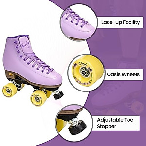 Sure-Grip Oasis Outdoor Roller Skates for Men & Women | High Rebound Soft 57mm 82A Urethane Wheels & ABEC 3 Bearings | Nylon Sole with Strong Trucks - Lace Up Facility - Made in USA (Lavender Color)