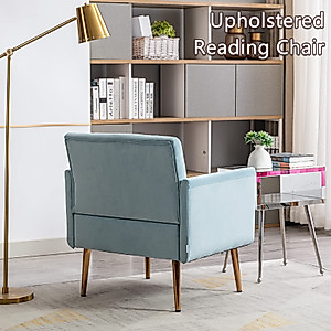 Olela Accent Chair with Arms for Living Room, Modern Tufted Single Sofa Armchair with Gold Metal Legs Upholstered Reading Chair for Bedroom Office Decorative (Velvet-Smooth Backrest, Blue)