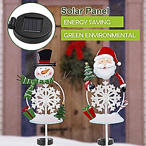 FORUP Solar Christmas Yard Decorations, Outdoor LED Solar Powered Snowflake Xmas Pathway Lights, Metal Garden Stake Lights, Snowman Santa Christmas Lawn Yard Ornament, Set of 2