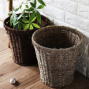 Trash can Rattan Trash Can Handmade Retro Garbage Bin for Kitchen Bathroom Office Living Room,Round Woven Waste Basket Wastebasket Bin (Color : Ax2)