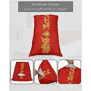 Edwiinsa Oriental Dragon Pillow Covers King Standard Set of 2 Bed Pillow, Plush Soft Comfort for Hair/Skin Cooling Pillowcases with Envelop Closure 20x36 Inches Traditional Chinese Happy New Year Red