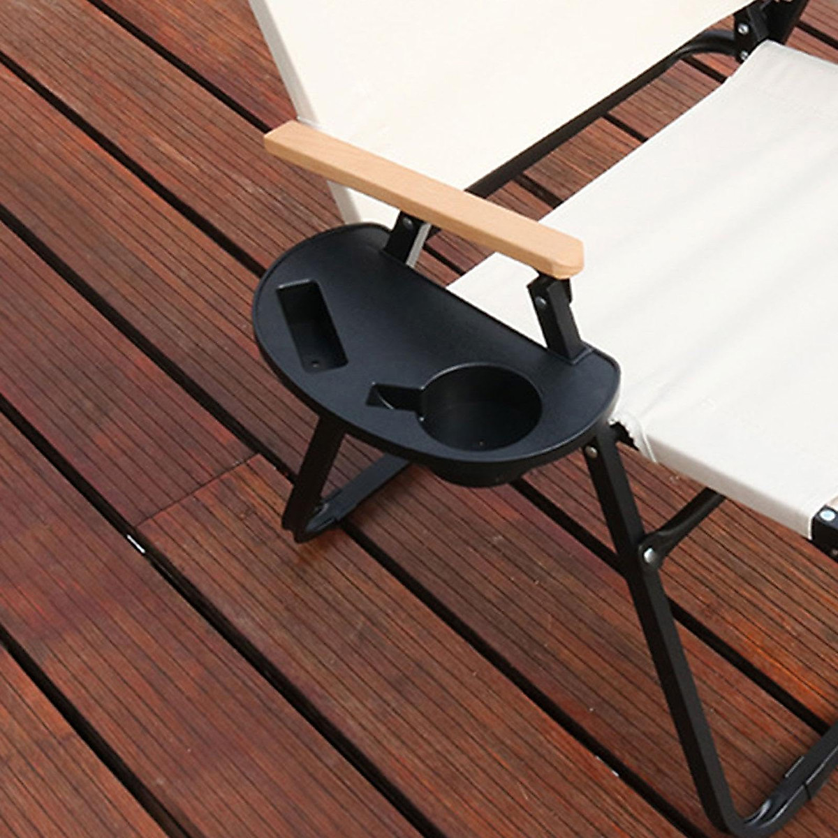 Foldable Reclining Chair Tray, Organizer Snack Tray, Clip on Chair Table Lounge Chair Cup Holder for Fishing Beach Pool Folding Reclining, Black