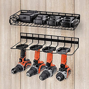Hedume Heavy Duty Floating Tool Shelf & Organizer, Wall Mounted Power Tool Organizer Holder, Garage Storage Rack for Handheld & Power Tools, Rack Gift for Men, Dad, Father's Day (Black)