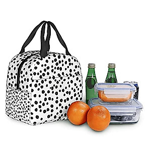 Algranben Polka Black Dots Lunch Bags for Teens Boys Girls Men Women, Reusable Aesthetics Lunch Box Containers Insulated Cooler Tote Bag