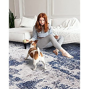 Area Rug Living Room Rugs: 5x7 Large Soft Indoor Carpet Modern Abstract Decor Rug with Non Slip Rubber Backing for Under Dining Table Nursery Home Office Bedroom Blue