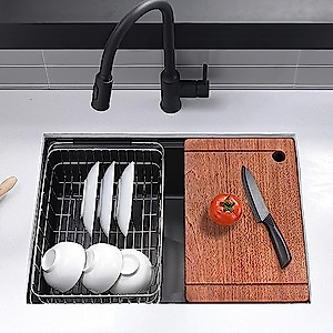 25 Inch Undermount Workstation Kitchen Sink, Gabhar Black Stainless Steel Kitchen Sink with Offset Drain