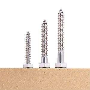 3/8 x 4-1/2" (8 pcs) Hex Lag Screws, 304 Stainless Steel 18/8, Hexagon Head Lag Bolts, Hex Head Wood Screws