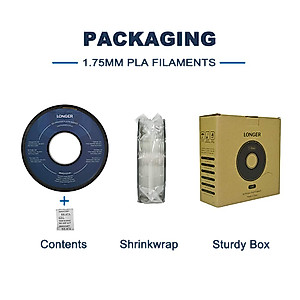 LONGER PLA 3D Printer Filament 1.75mm, Dimensional Accuracy +/- 0.02 mm, No Tangle, Environmental Friendly, Widely Compatibility (Grey, 1KG)