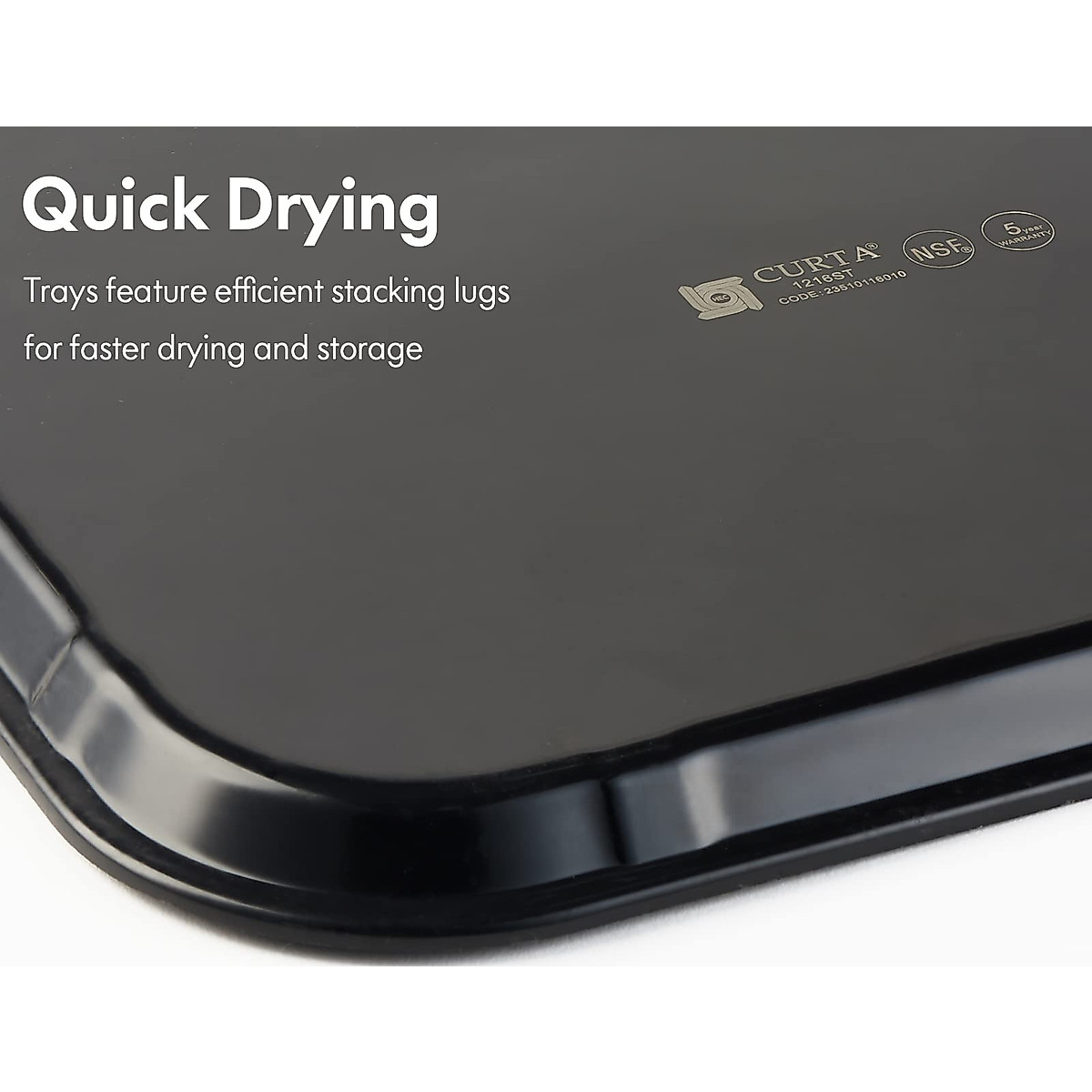 CURTA 2-Pack Restaurant Grade Non-Slip Tray, NSF, 18 Inch x 14 Inch, Plastic Rubber Lined Anti-Skid Rectangular Serving Tray, Black