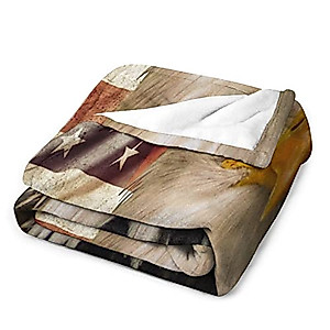 Retro Eagle Flannel Blankets American Flag Fleece Throw Blanket Soft Patriotic Air Conditioning Blanket for Couch Sofa Bed 50"X60"